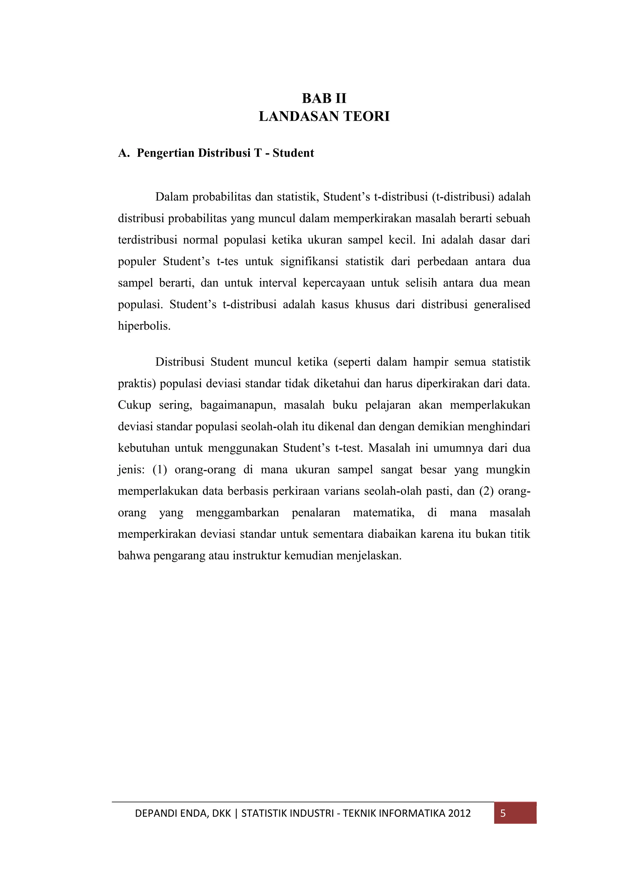 Distribusi t sudent | DOCX
