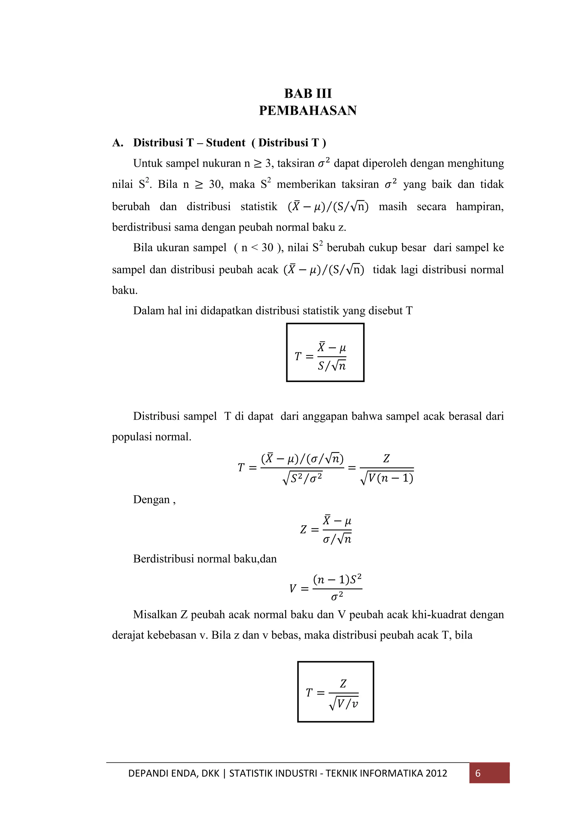 Distribusi t sudent | DOCX