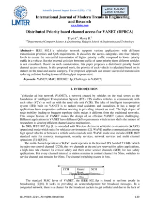 Distributed Priority based channel access for VANET (DPBCA) | PDF