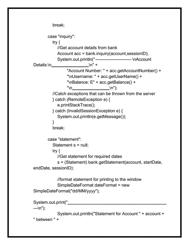 Distributed banking system using rmi project | PDF