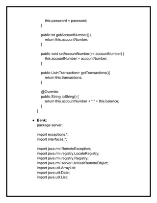 Distributed banking system using rmi project | PDF
