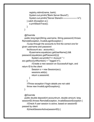 Distributed banking system using rmi project | PDF