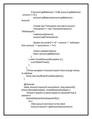 Distributed banking system using rmi project | PDF
