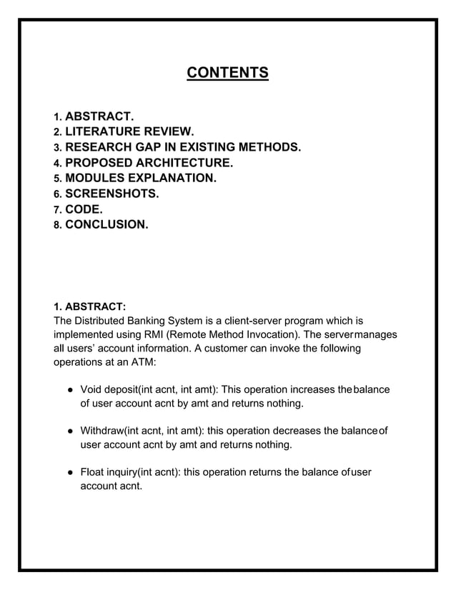 Distributed Banking System Using Rmi Project Pdf