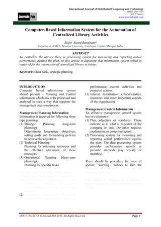 Distributed Computing and Technology Vol 2 Issue 2 | PDF