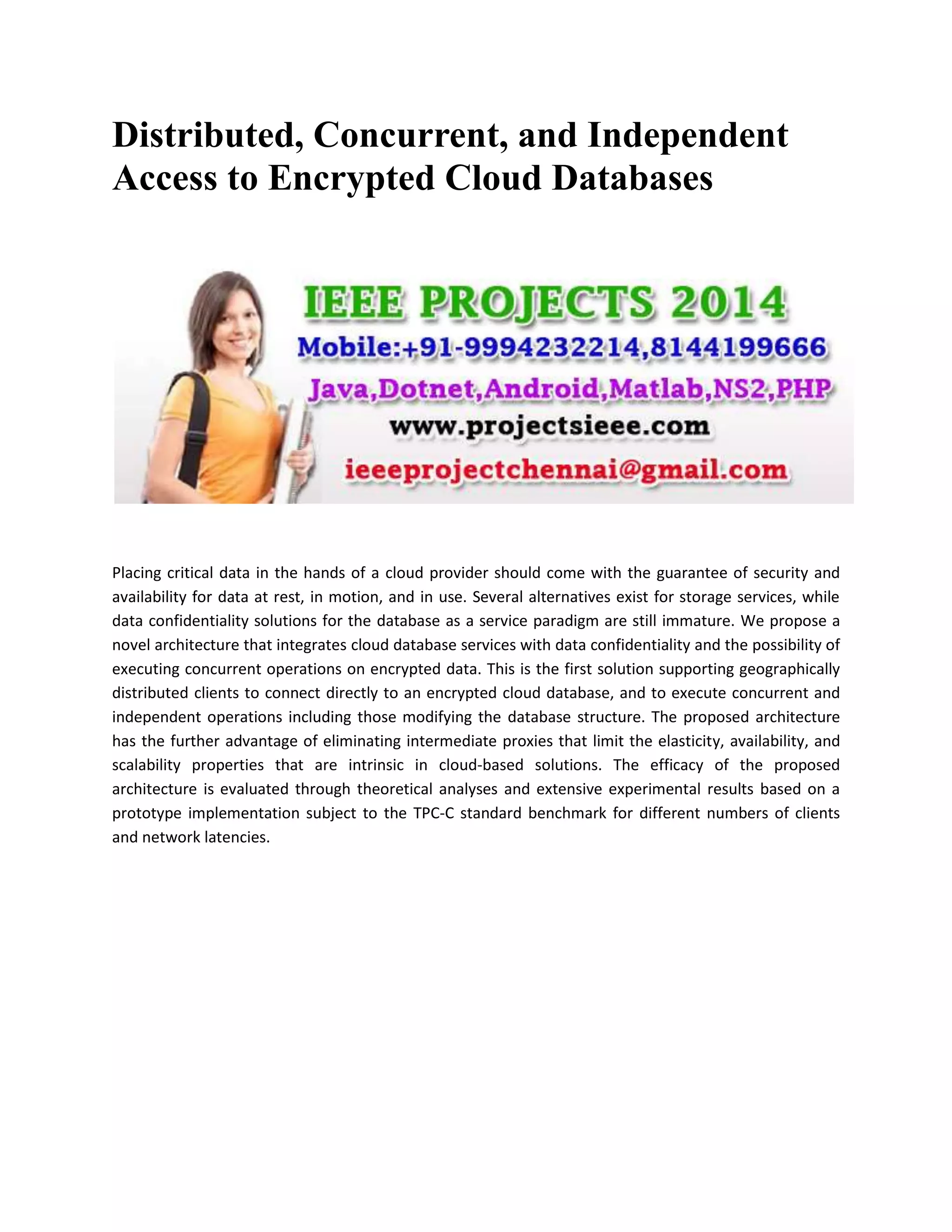 Distributed, concurrent, and independent access to encrypted cloud databases | PDF