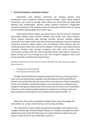 Distributed Database Using Oracle | DOC