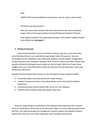 Distributed Database Using Oracle | PDF
