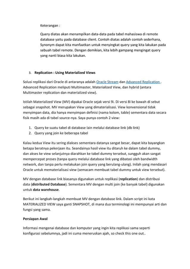 Distributed Database Using Oracle | DOC