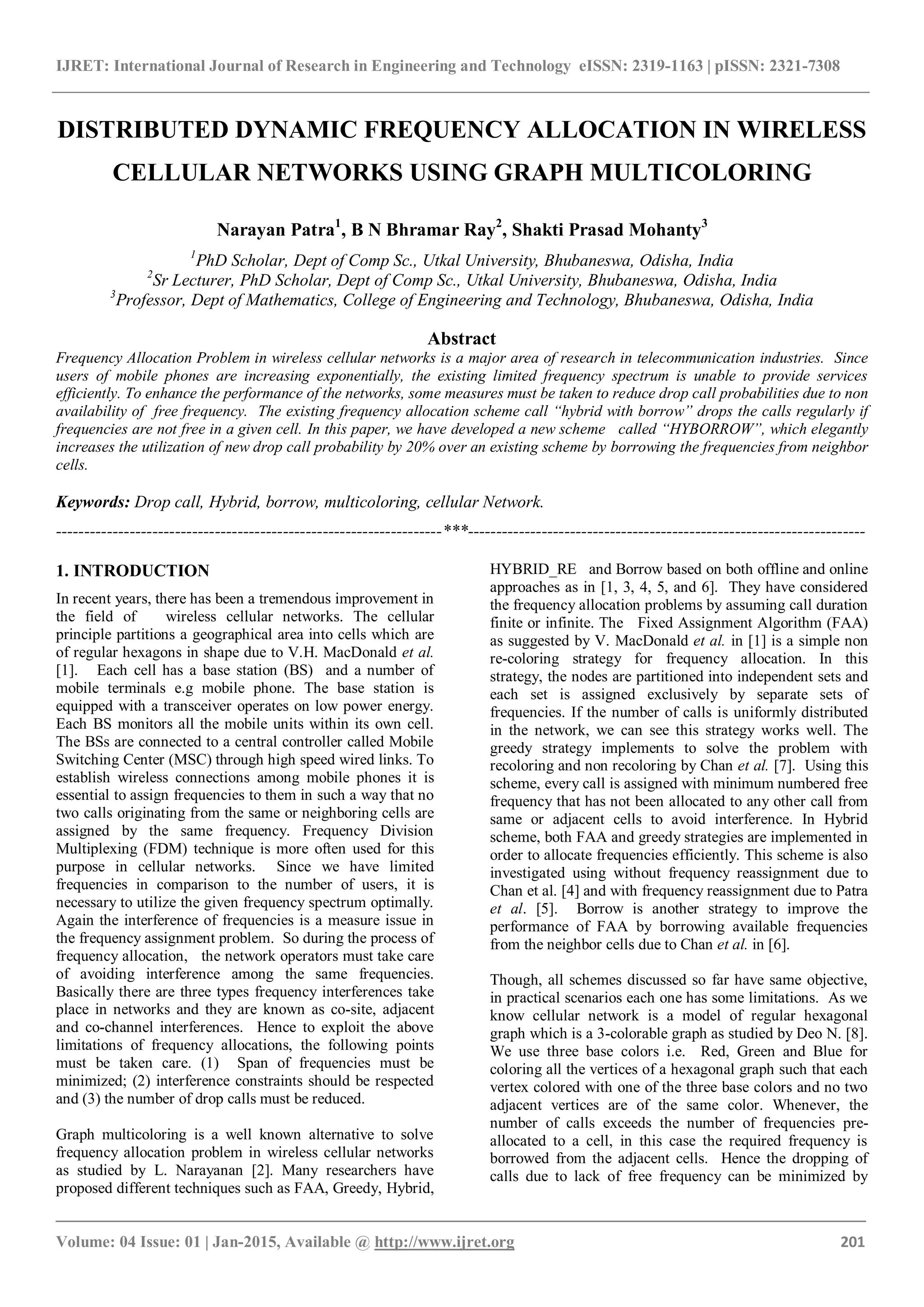 Distributed Dynamic Frequency Allocation In Wireless Cellular Networks Using Graph Multicoloring