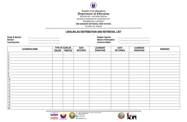 Distribution and retrieval List for MDL.docx