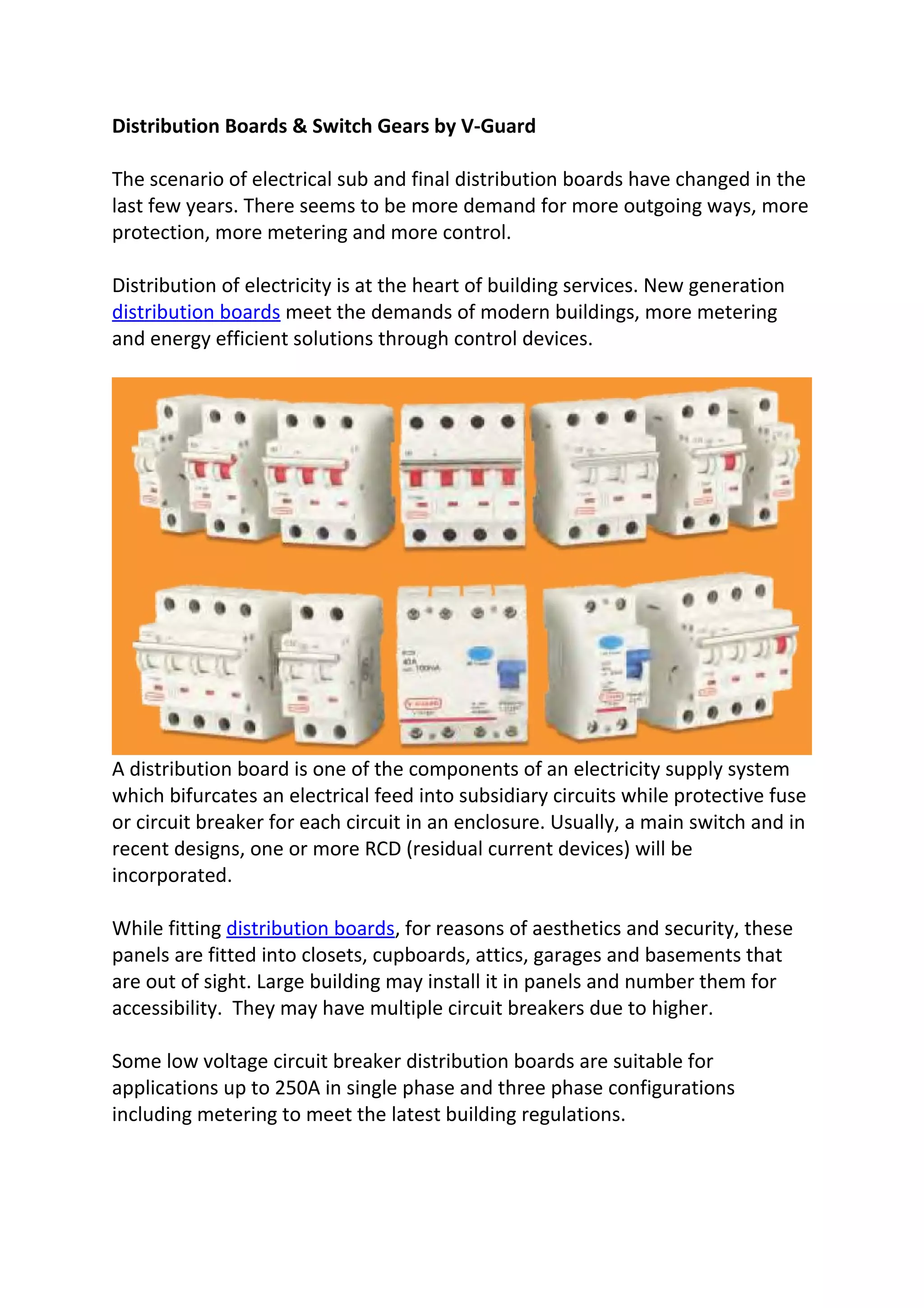 Distribution boards & switch gears by v guard | DOC