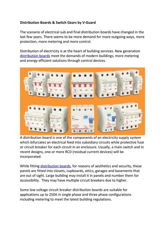 Distribution boards & switch gears by v guard | PDF
