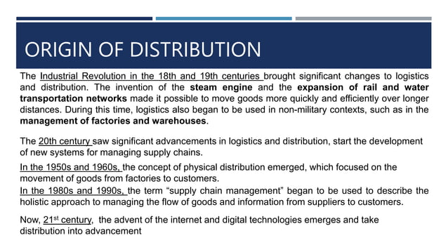 DISTRIBUTION MANAGEMENT - Introduction to Distribution and its origin ...