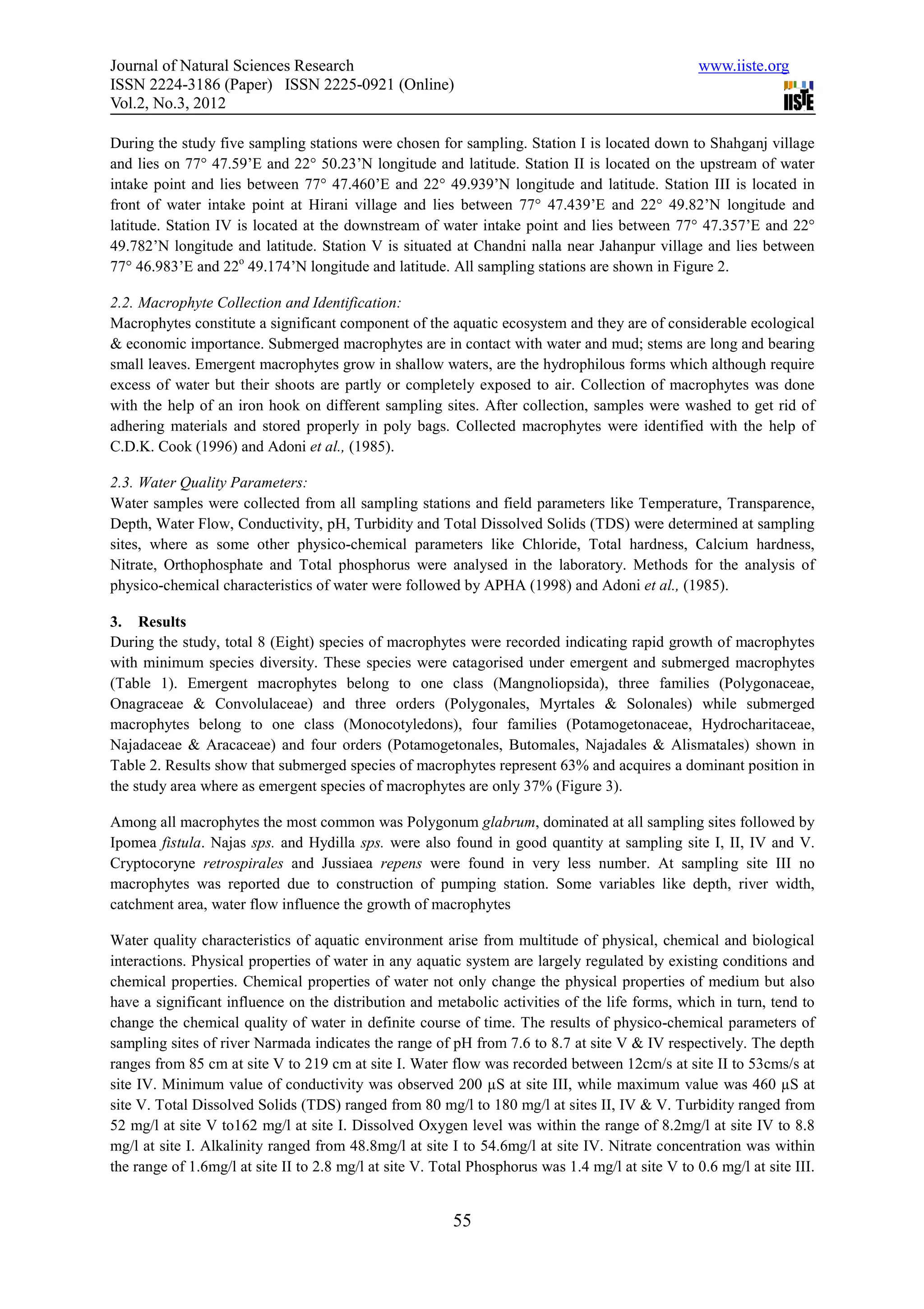 Distribution of macrophytes in river narmada near water intake point | PDF