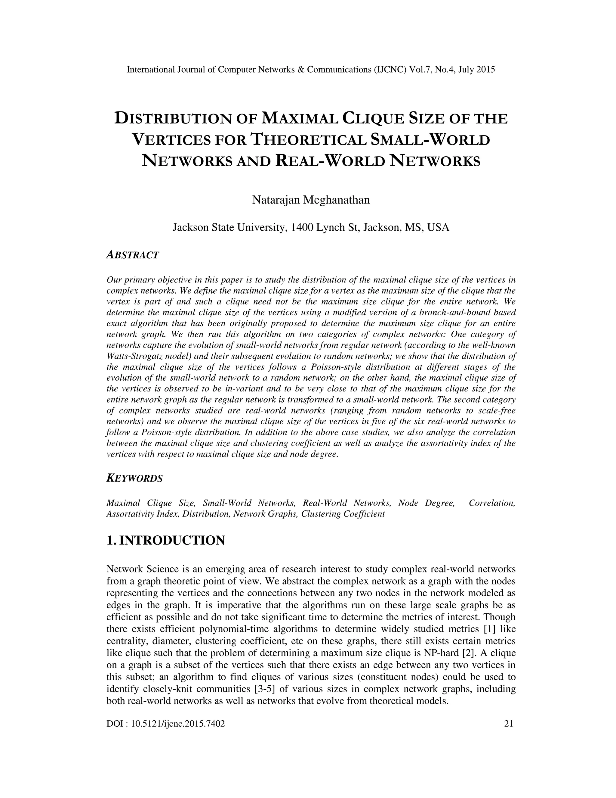Distribution of maximal clique size of the | PDF