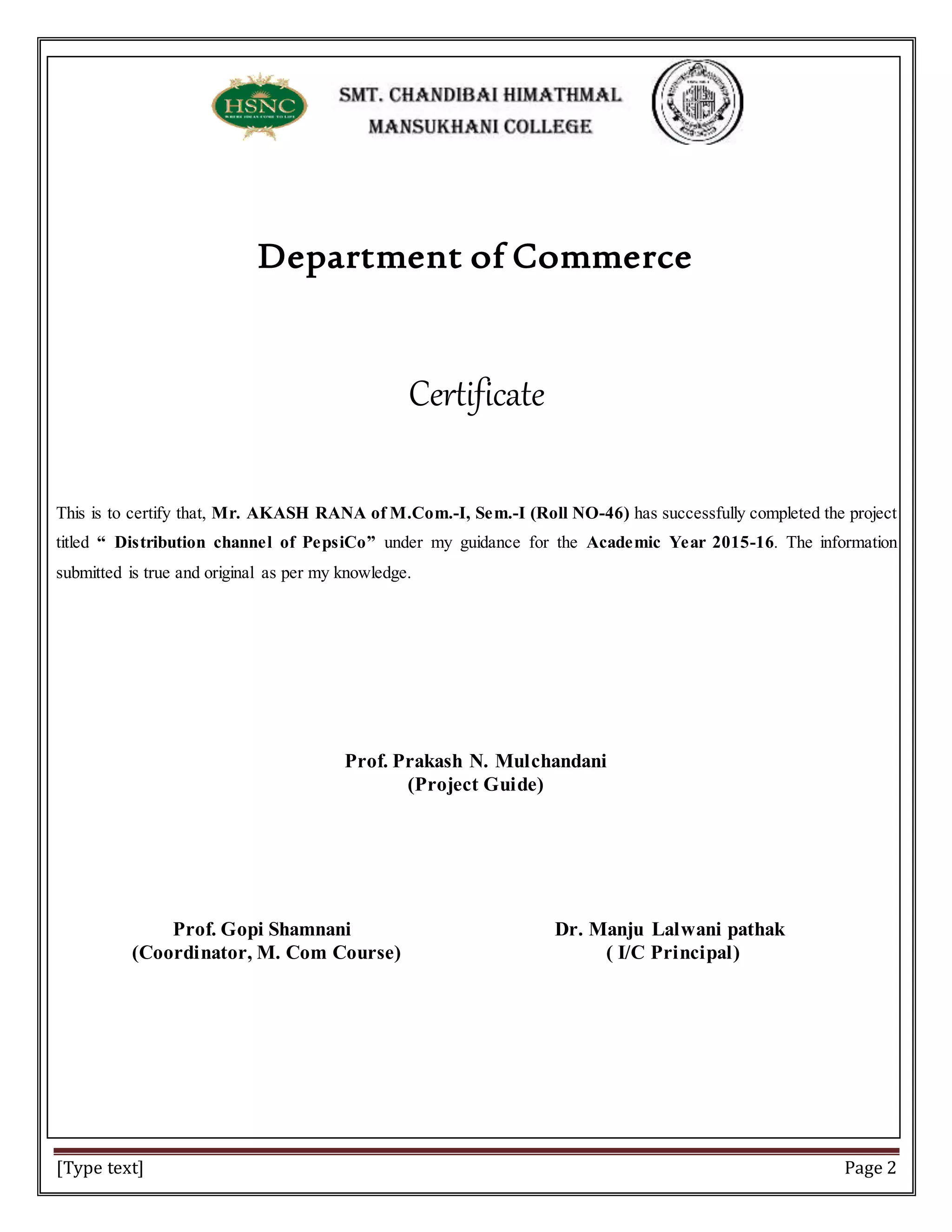 Distributionstrategy of pepsico | DOCX