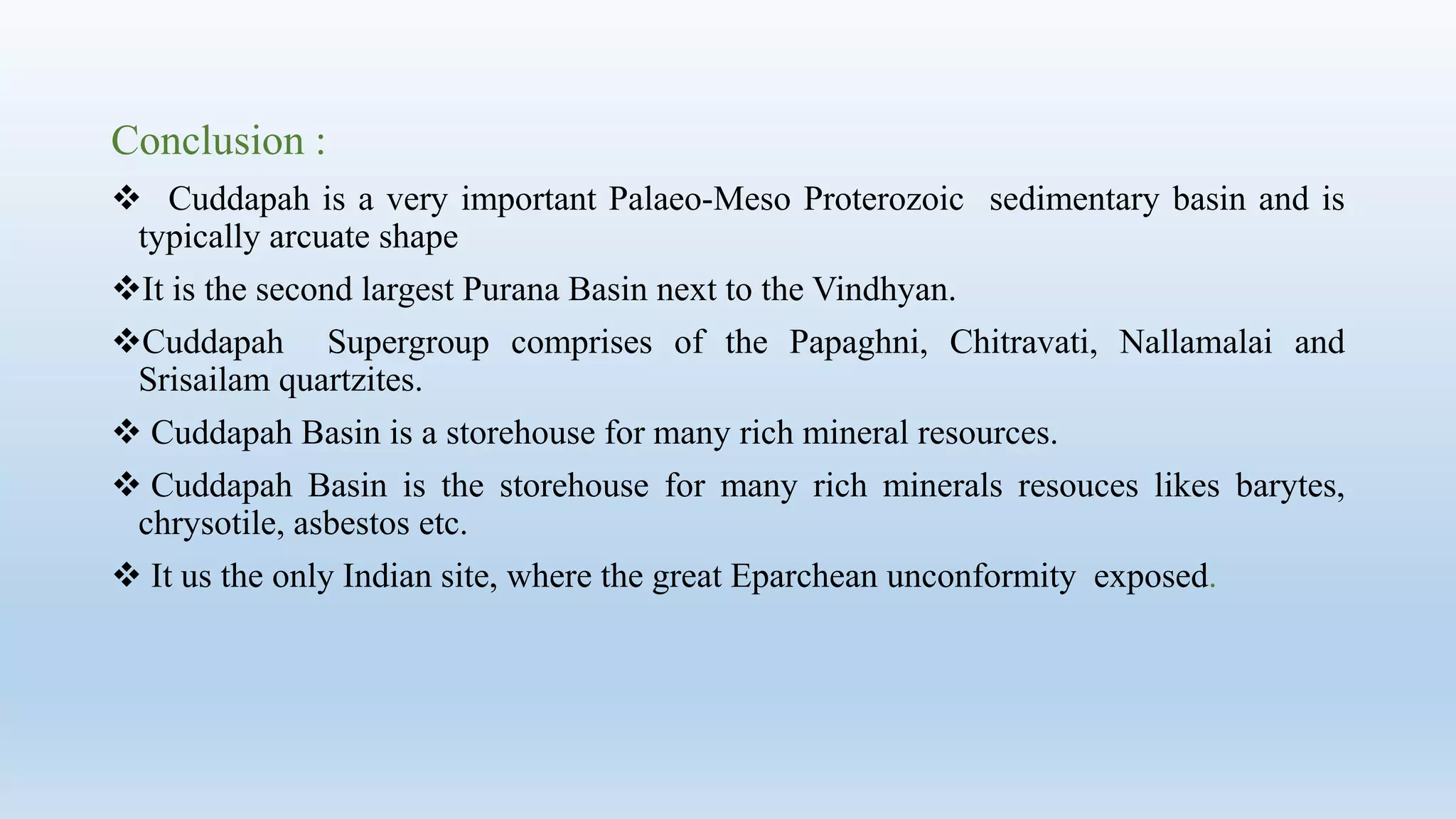 Distribution, stratigraphy and economic importance of cuddapah | PPTX