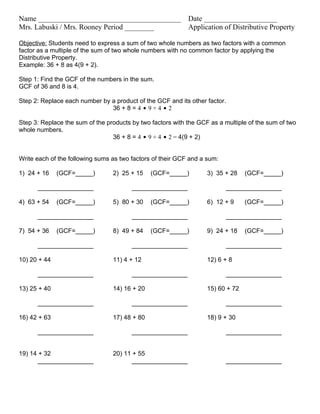 Distributive & gcf | PDF