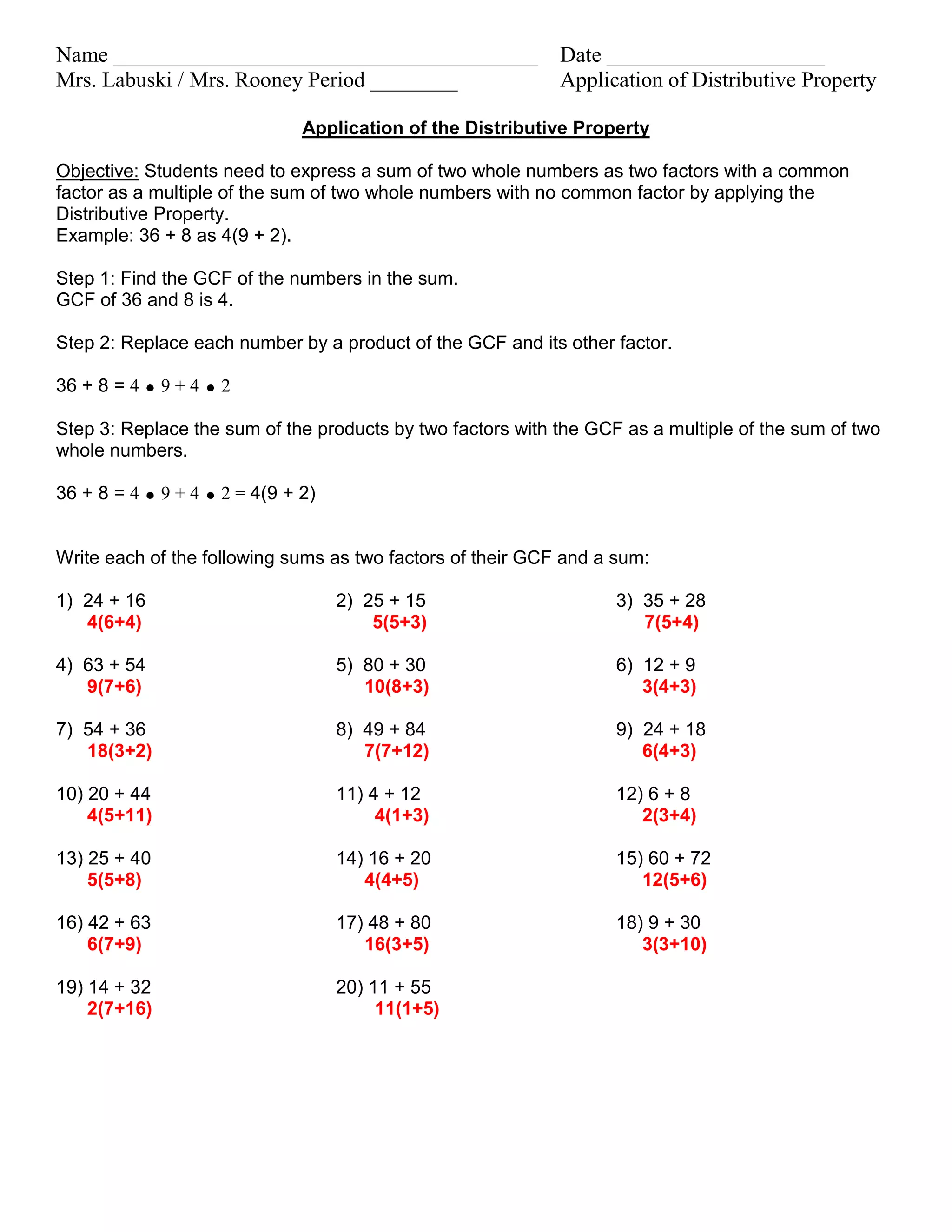 Distributive & gcf | PDF