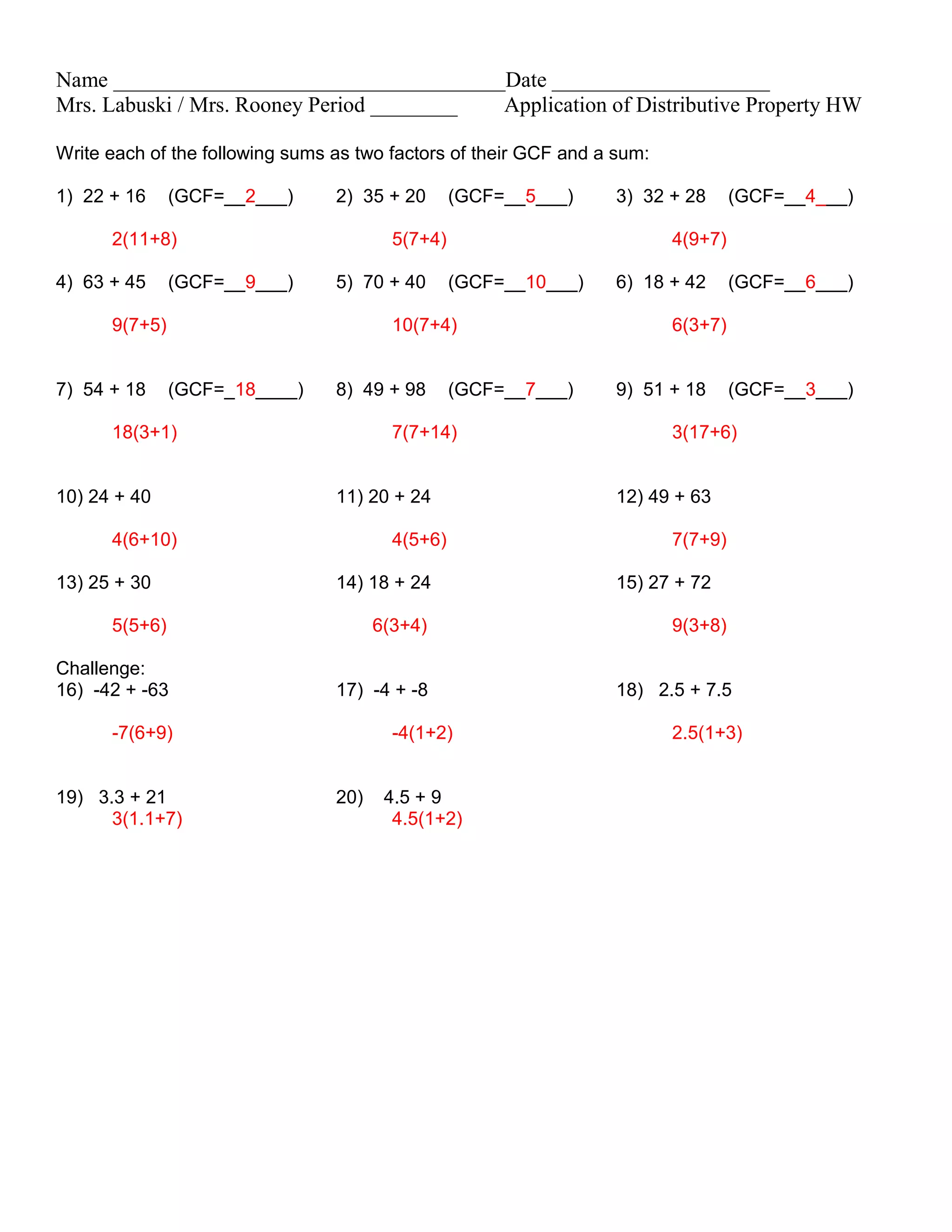 Distributive & gcf | PDF