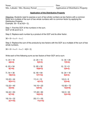 Distributive & gcf | PDF