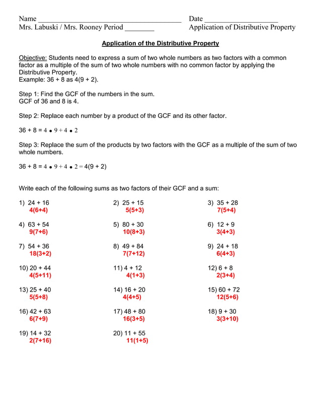 Distributive & gcf | PDF