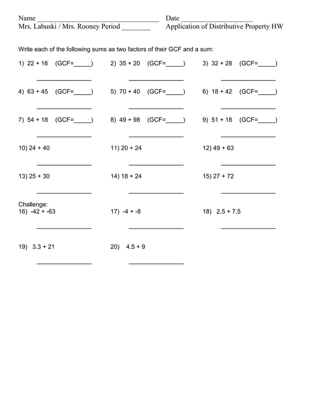 Distributive & gcf | PDF
