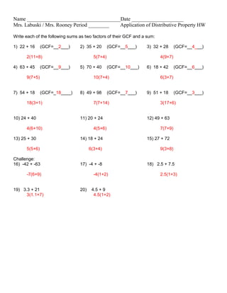 Distributive & gcf | PDF