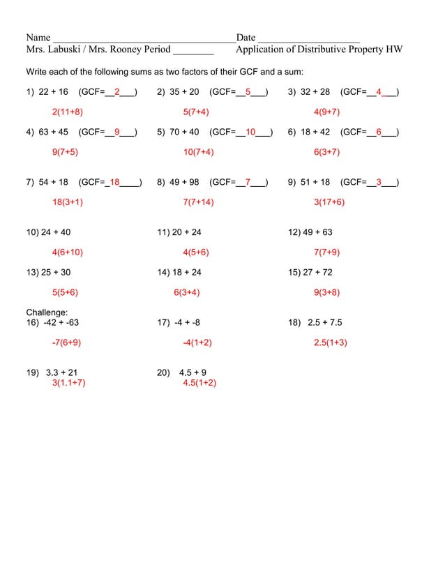 Distributive & gcf | PDF