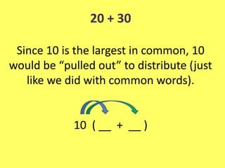 Distributive property examples (with words) | PPT