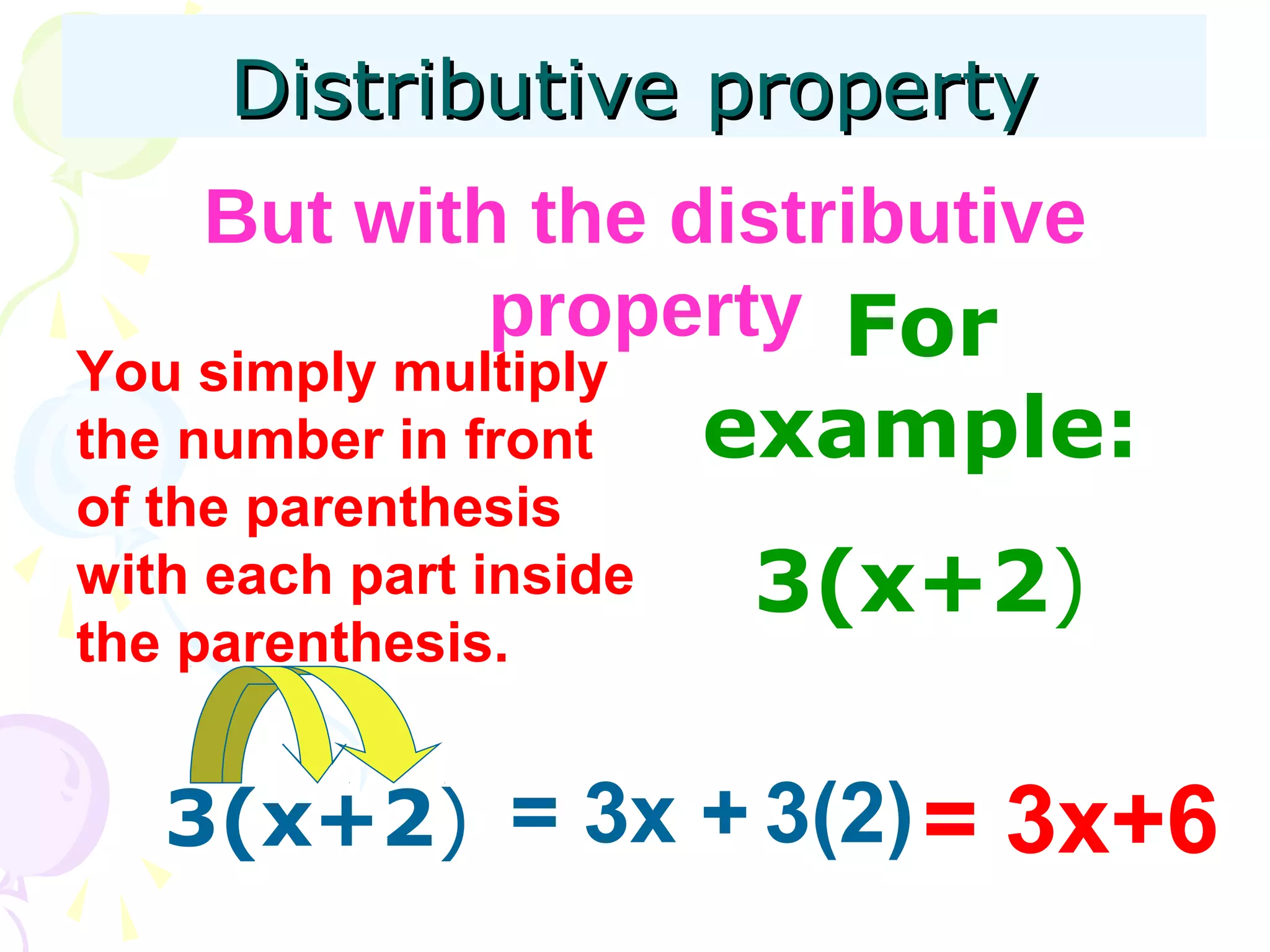 Distributive property in algebra power point | PPT
