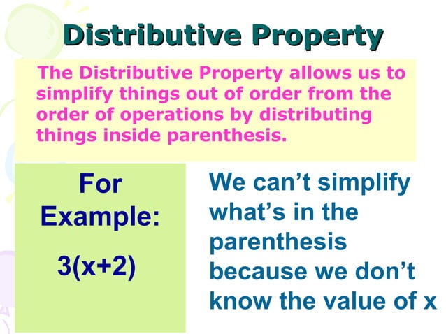 Distributive property in algebra power point | PPT