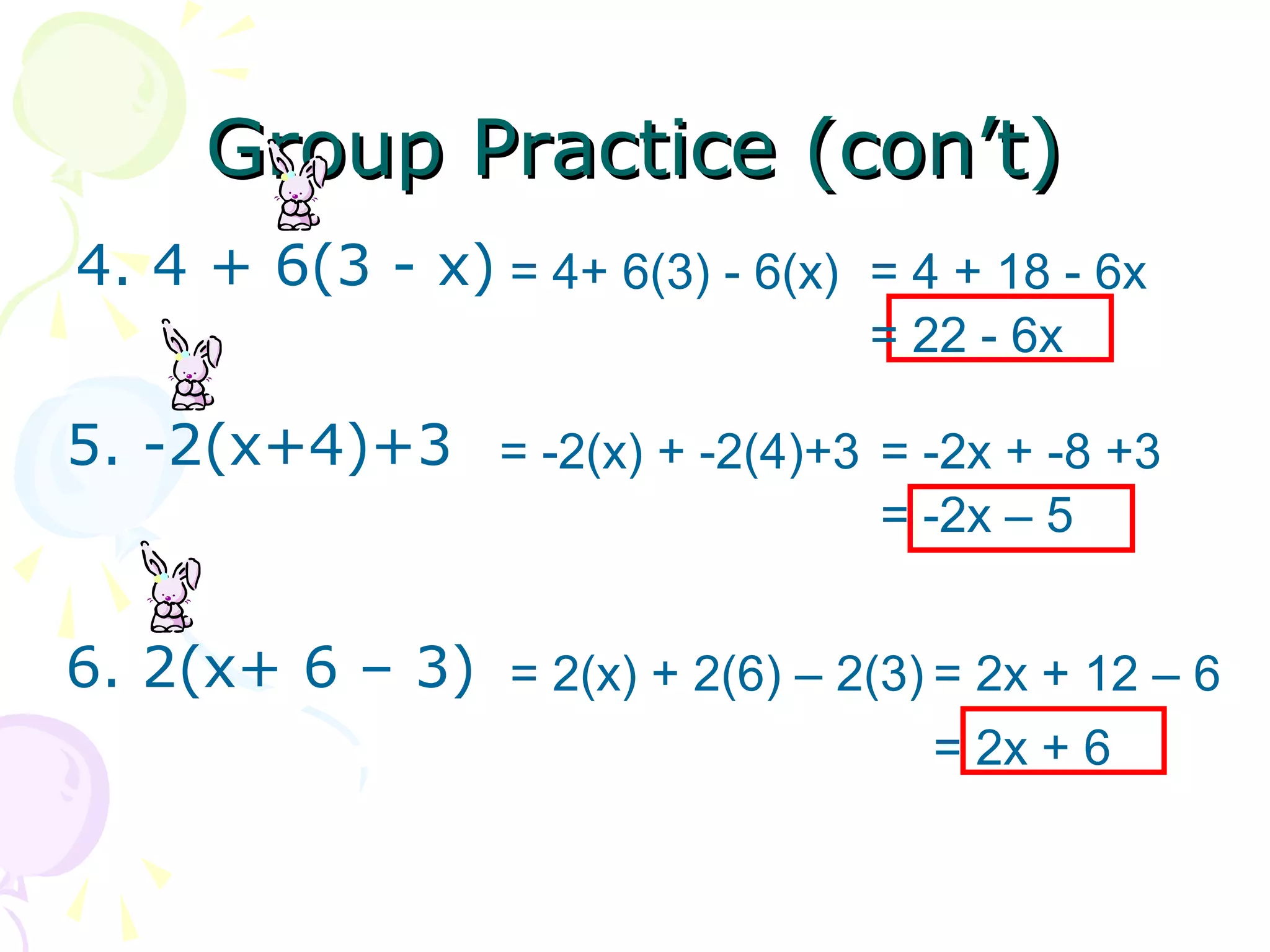 Distributive property in algebra power point | PPT