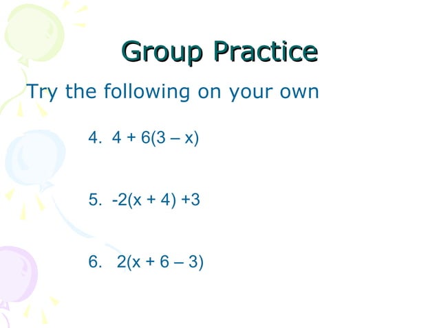 Distributive property in algebra power point | PPT
