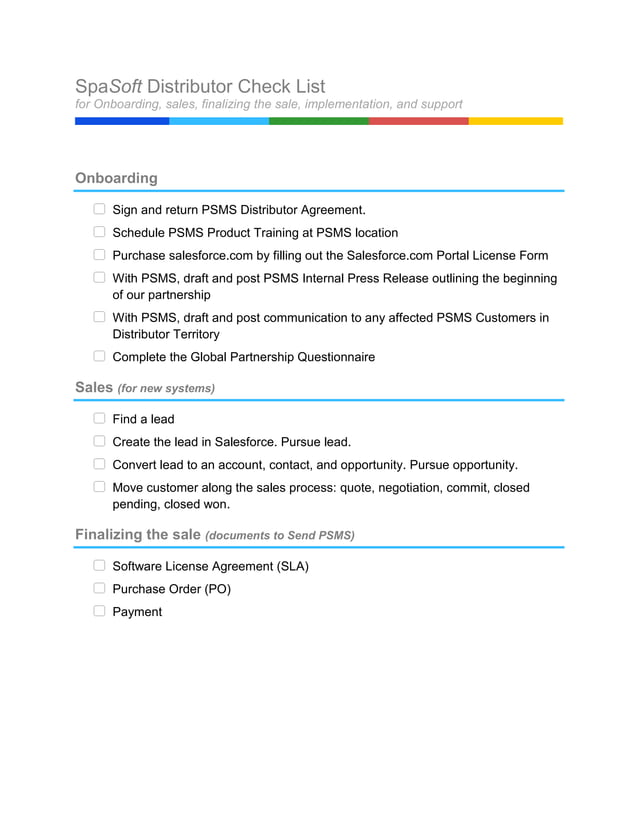 Software Distributor check list for onboarding | PDF | Business ...