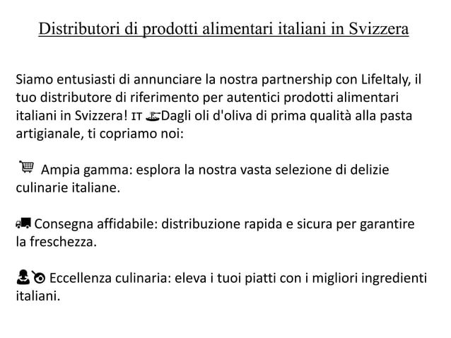 Distributori di prodotti alimentari italiani in Svizzera | PPTX