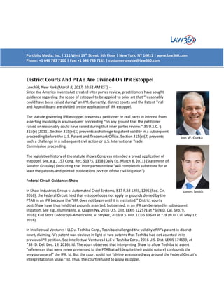 District Courts And PTAB Are Divided On IPR Estoppel | PDF