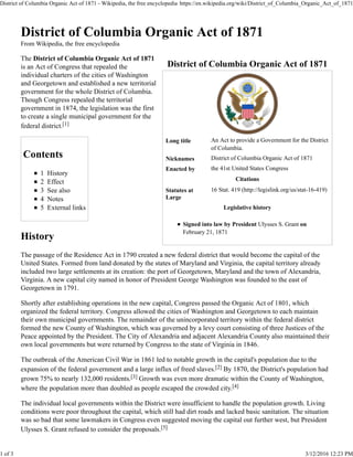 DISTRICT OF COLUMBIA ORGANIC ACT OF 1871 - Wikipedia (031216) | PDF