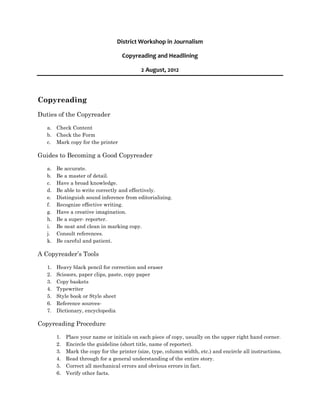 District workshop in journalism | DOCX