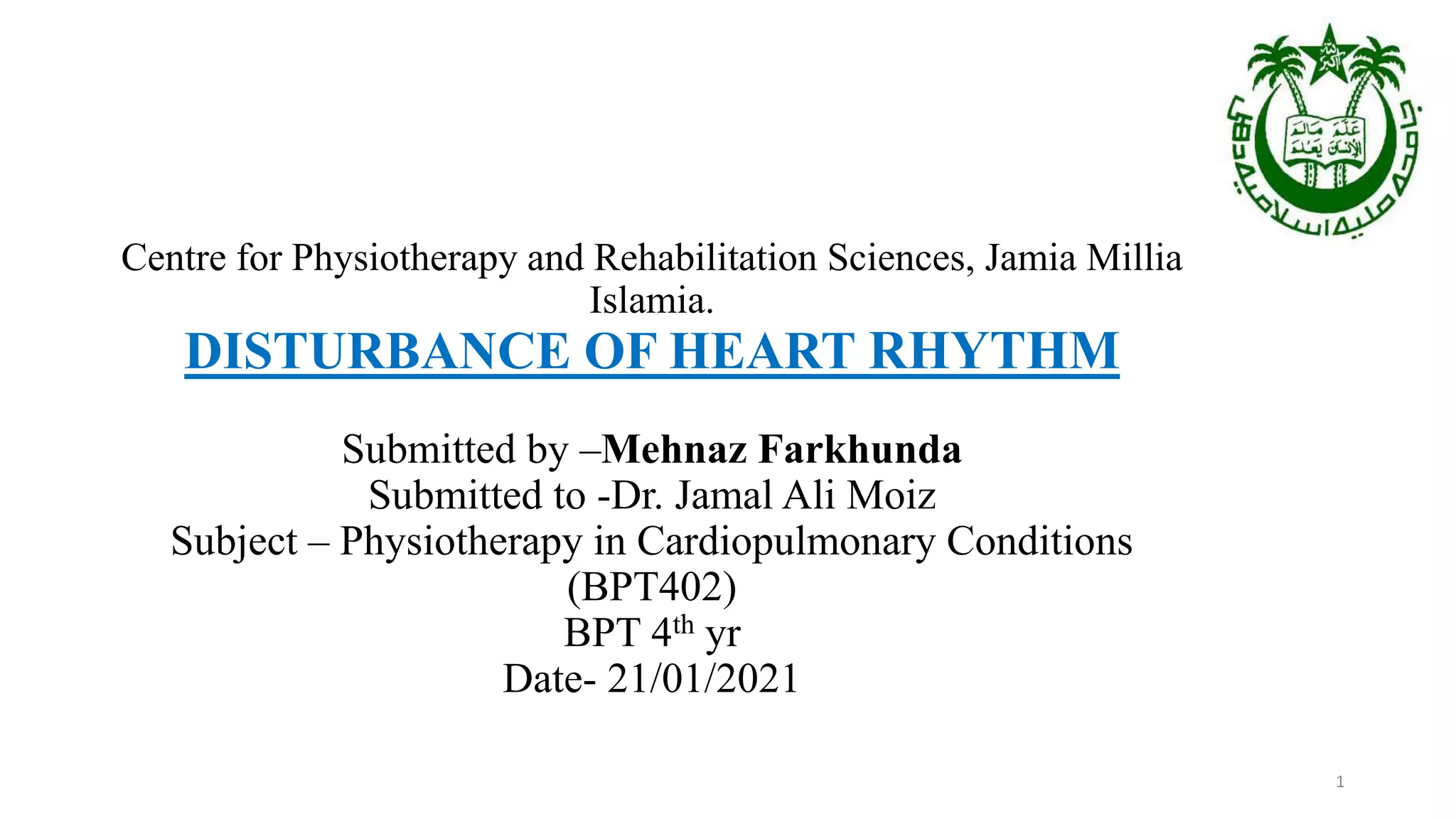 Disturbance of heart rhythm | PPTX
