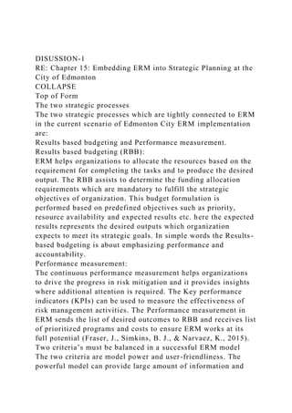 DISUSSION-1RE Chapter 15 Embedding ERM into Strategic Planning.docx