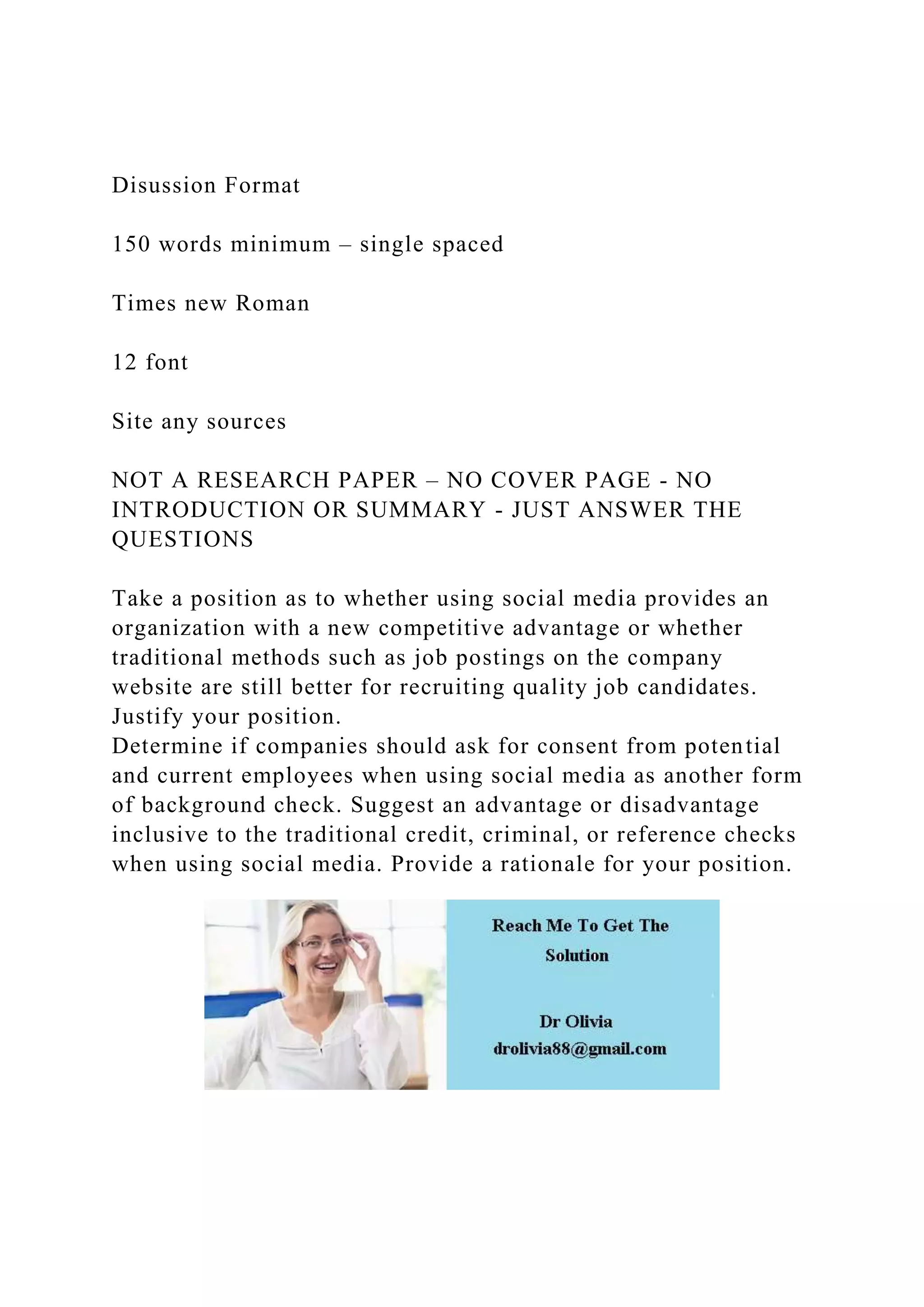 Disussion Format150 words minimum – single spacedTimes new.docx