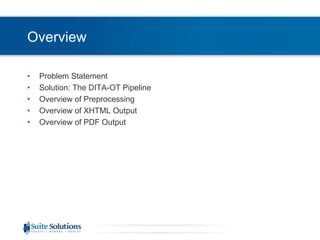 Dita ot pipeline webinar | PPTX | Programming Languages | Computing