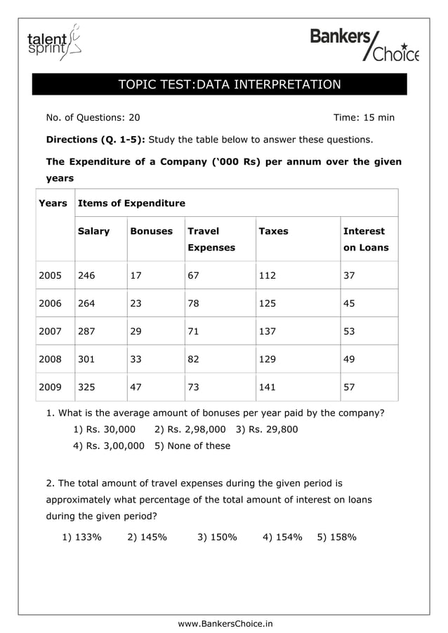 Data Interpretation Test | PDF | Business Accounting & Finance | Business