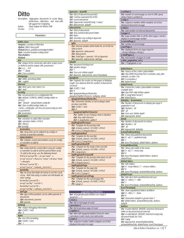 Ditto Cheatsheet 1 2 | PDF
