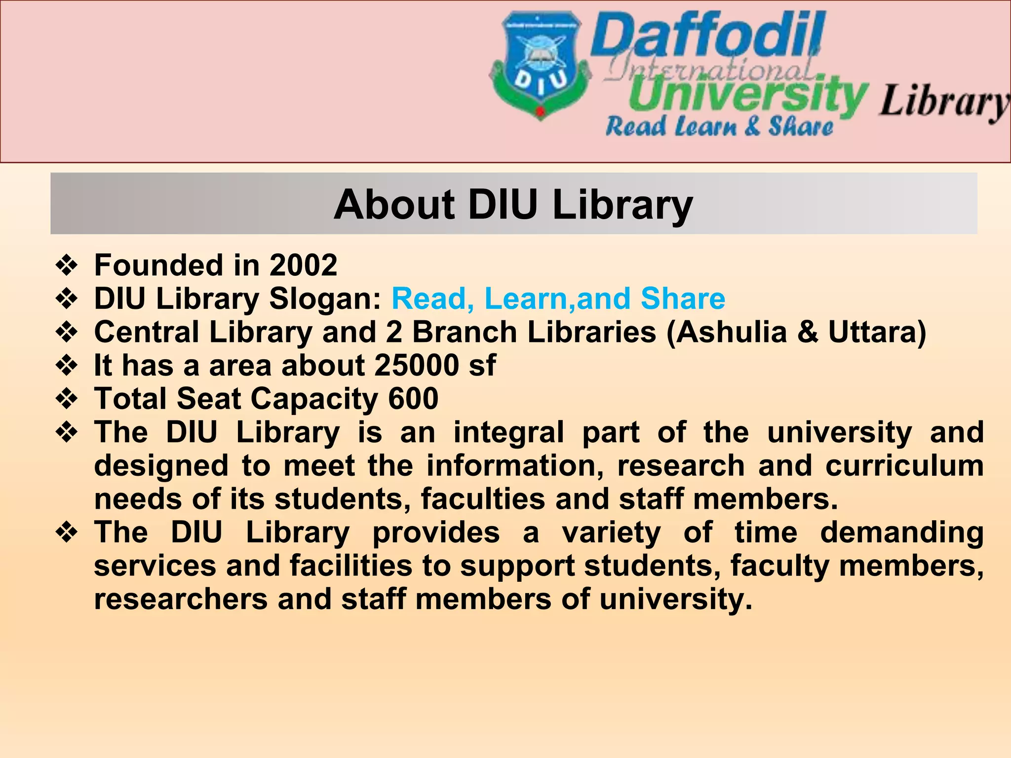 Daffodil International University Permanent Campus Library Orientation ...
