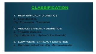 Diuretics medicinal chemistry and differnet types of diuretics | PPTX