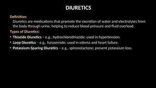 DIURETICS / Types / Examples / Pharmacology / Pharm D slides | PPTX