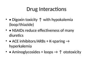 Diuretics mechanism of action, adverse effects and interactions | PPTX